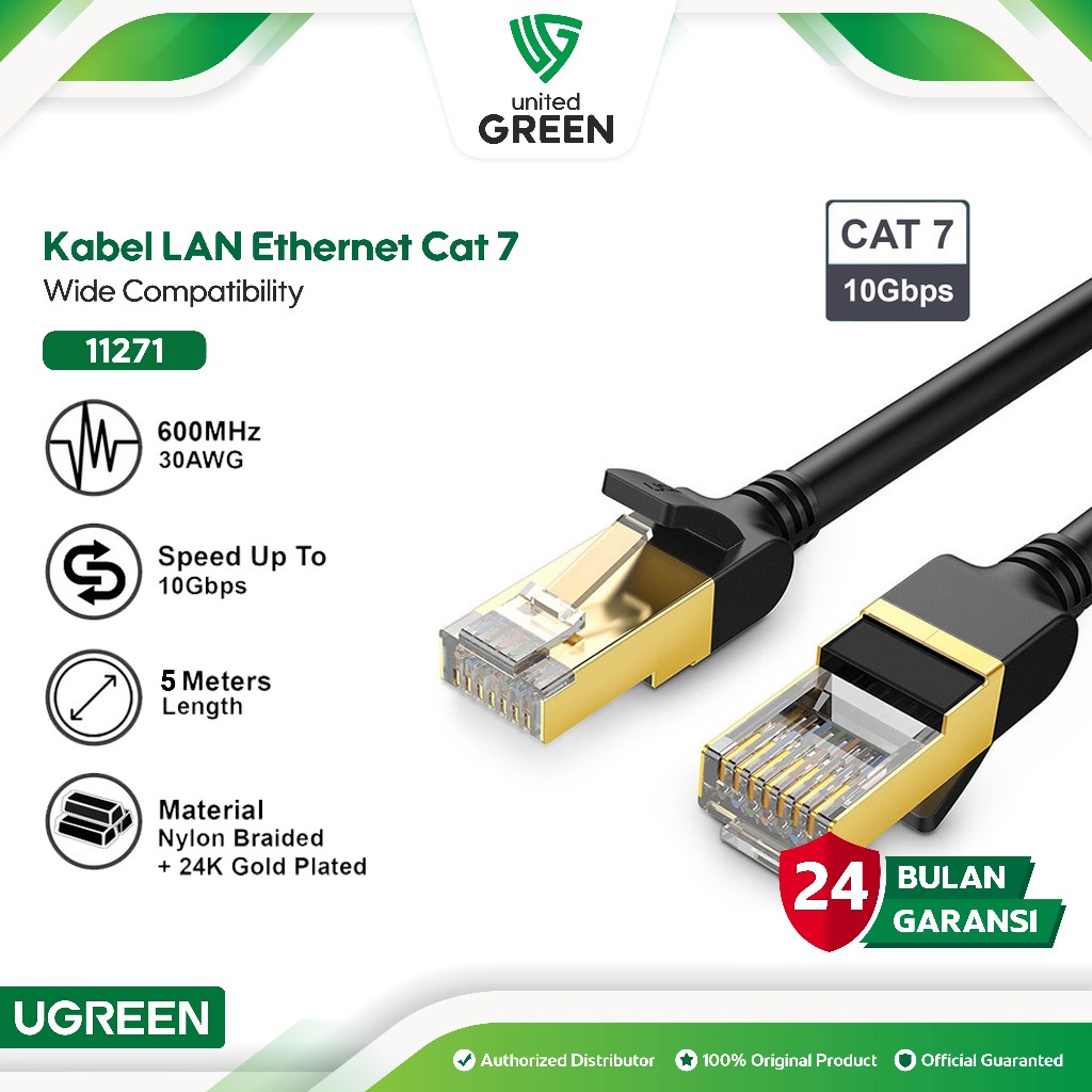 Jual UGREEN Kabel LAN Cat 7 RJ45 Ethernet 10Gbps 600MHz FTP 5 Meter 11271 | Shopee Indonesia