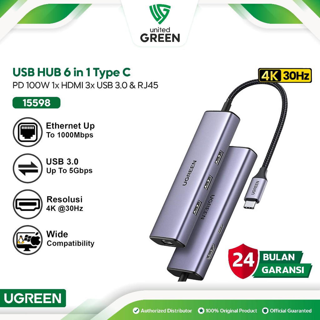 Jual UGREEN USB Hub Type C 6 in 1 Multifunction Adapter 4K Ethernet ...