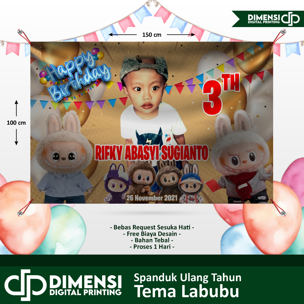 Jual Spanduk Ulang tahun anak tema LABUBU / spanduk ultah labubu ...