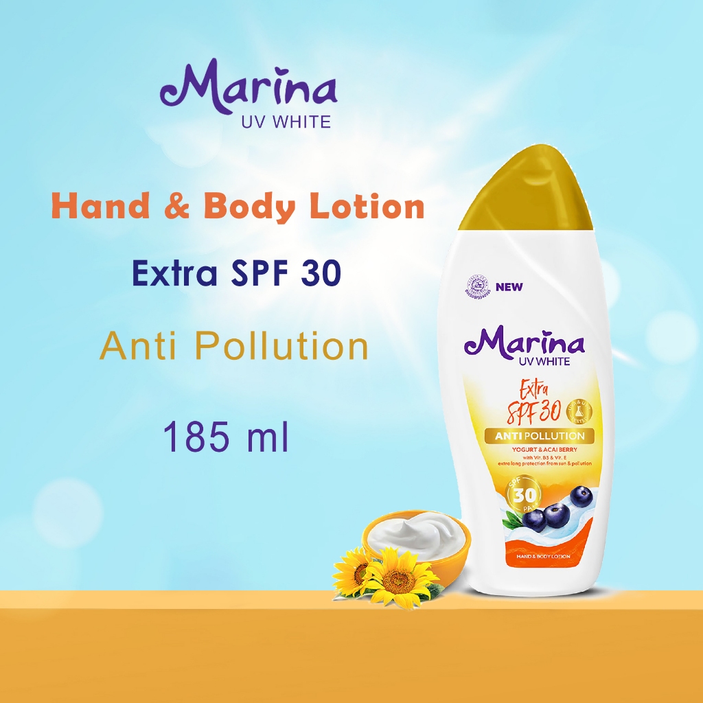 Jual Marina Hand & Body Lotion UV White SPF 30 Anti Pollution 185ml - Perlindungan Dari Sinar ...