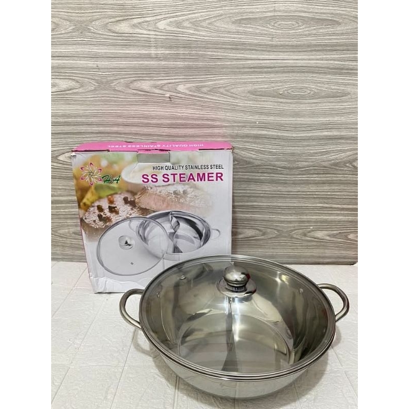 Jual Panci Shabu 2 Sekat Bahan Stainles Steel Tutup Kaca UK 30cm ...