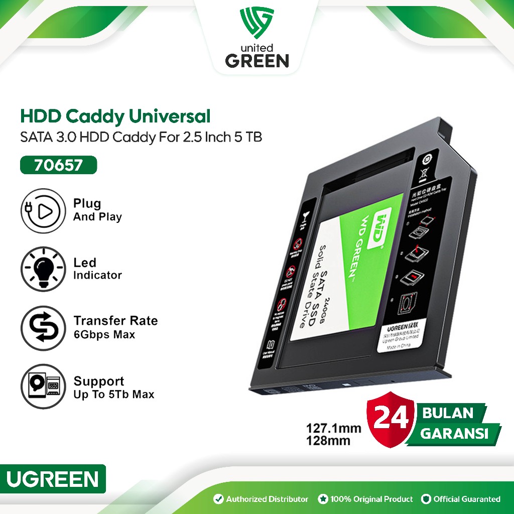 Jual UGREEN SSD HDD Caddy Slim 9.5mm UGREEN Sata DVD Slot Hardisk 2.5 ...