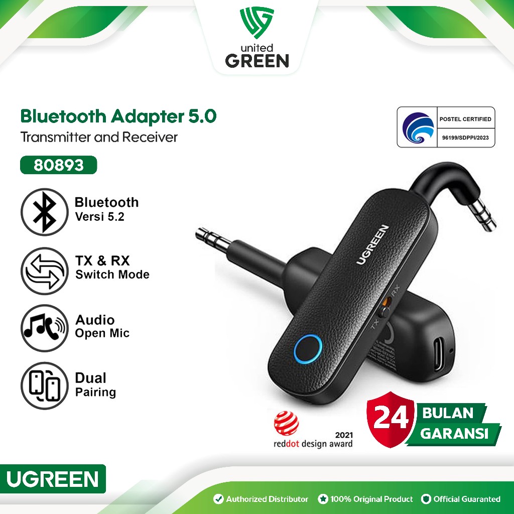 Jual UGREEN Bluetooth Receiver 5.0 Transmitter 2 IN 1 With 3.5mm 80893 | Shopee Indonesia