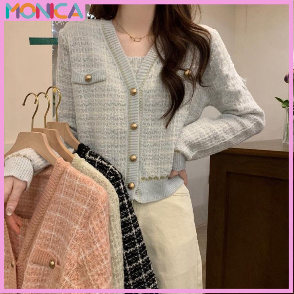 Jual Monica Cardigan Wanita Pastel One Set Korean Style Sweater Rajut ...