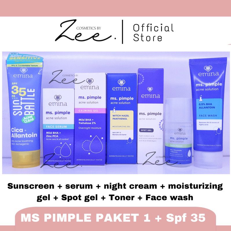Jual Emina Ms Pimple Paket Lengkap + Sun battle Spf 35 acne Clear ...