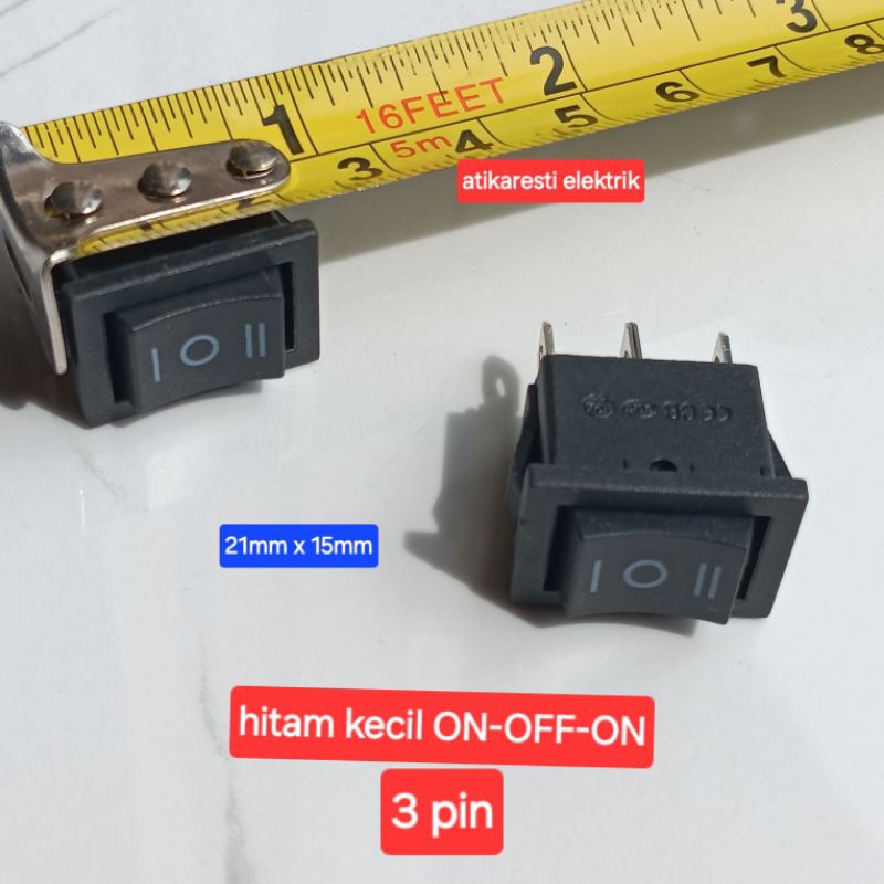 Jual saklar rocker switch ON-OFF-ON 3 pin kecil hitam 21x15mm | Shopee ...