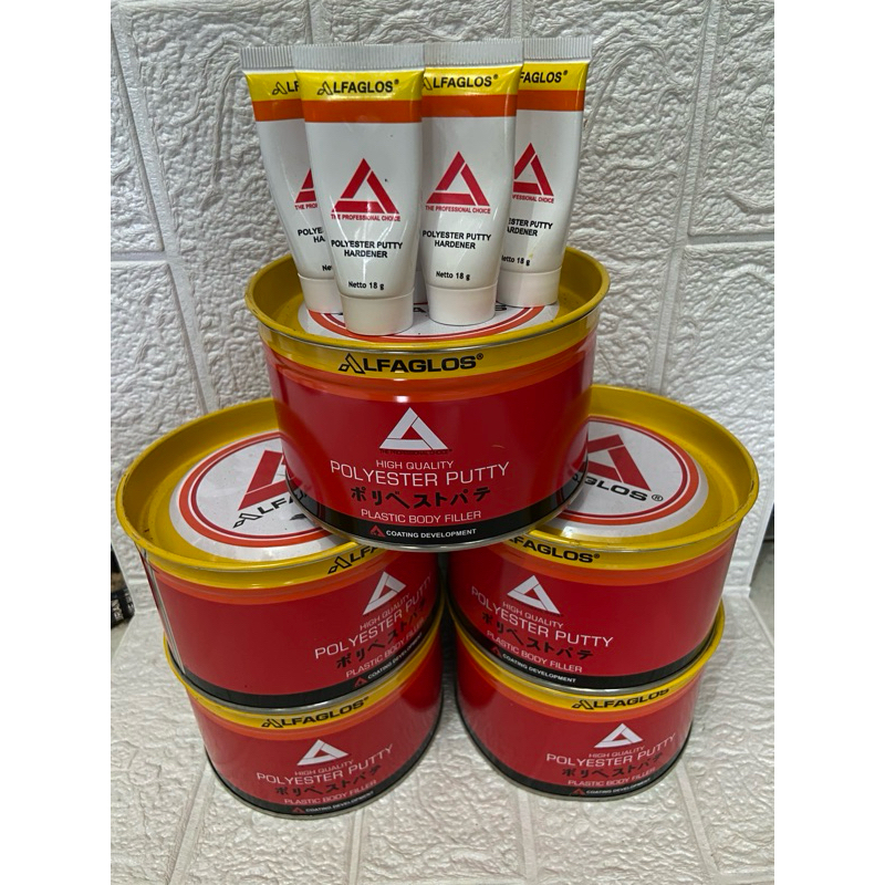 Jual dempul Alfaglos polyester putty 1kg lengkap dengan hardener dempul ...