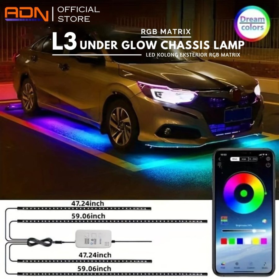 Jual ADN L3 Led KOLONG CHASIS Mobil RGB Matrix App Control 4 PCS ...