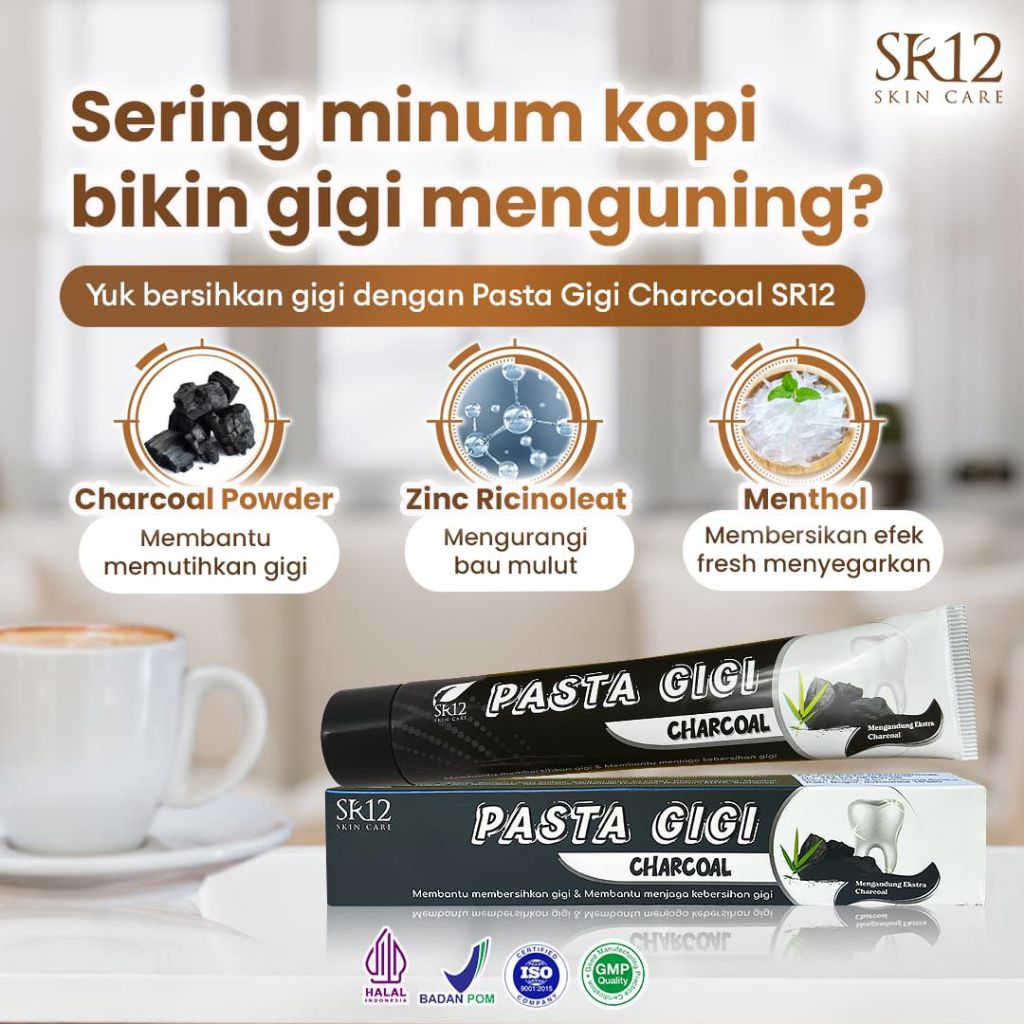Jual Teeth Whitening SR12 Pasta Gigi Charcoal Pemutih Gigi Kuning Gigi ...