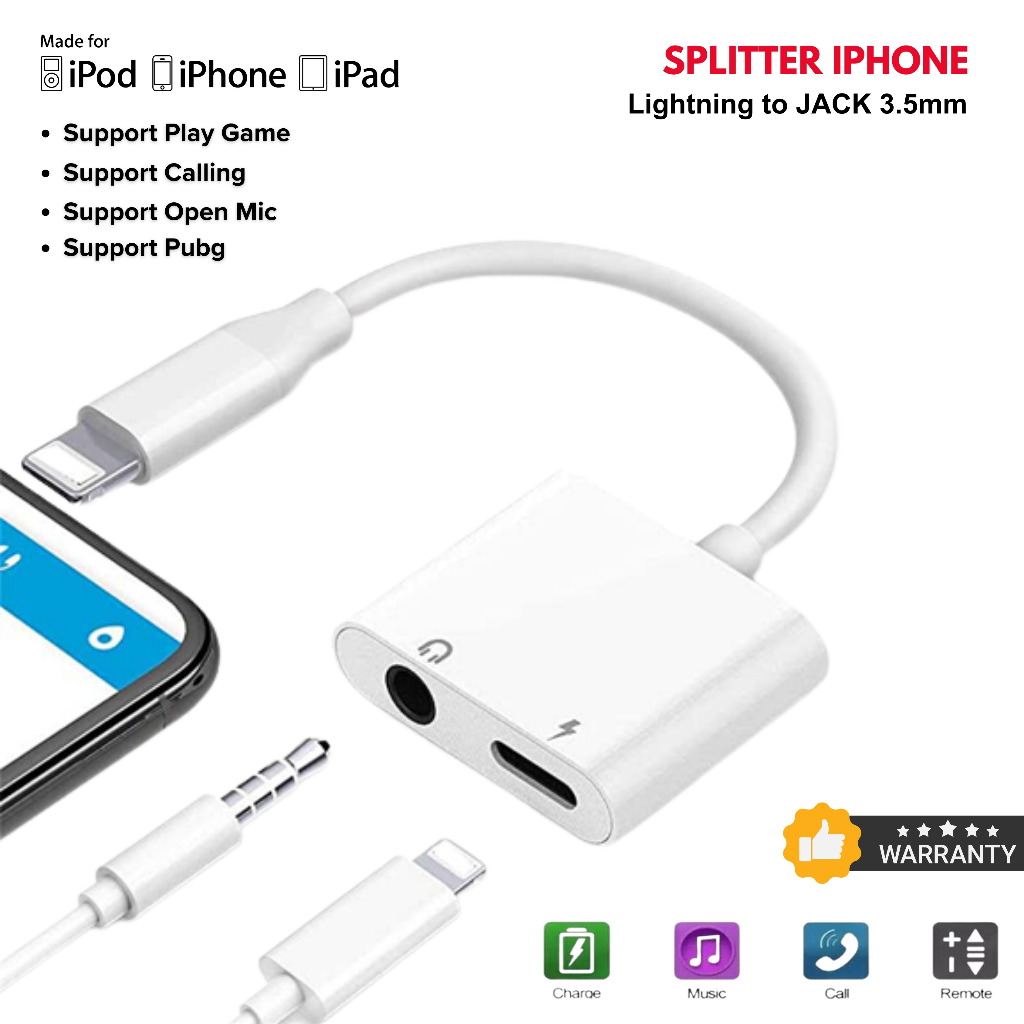 Jual (SUPPORT OPEN MIC) ADAPTER LIGHTNING to JACK 3.5MM IPHONE AUDIO ...