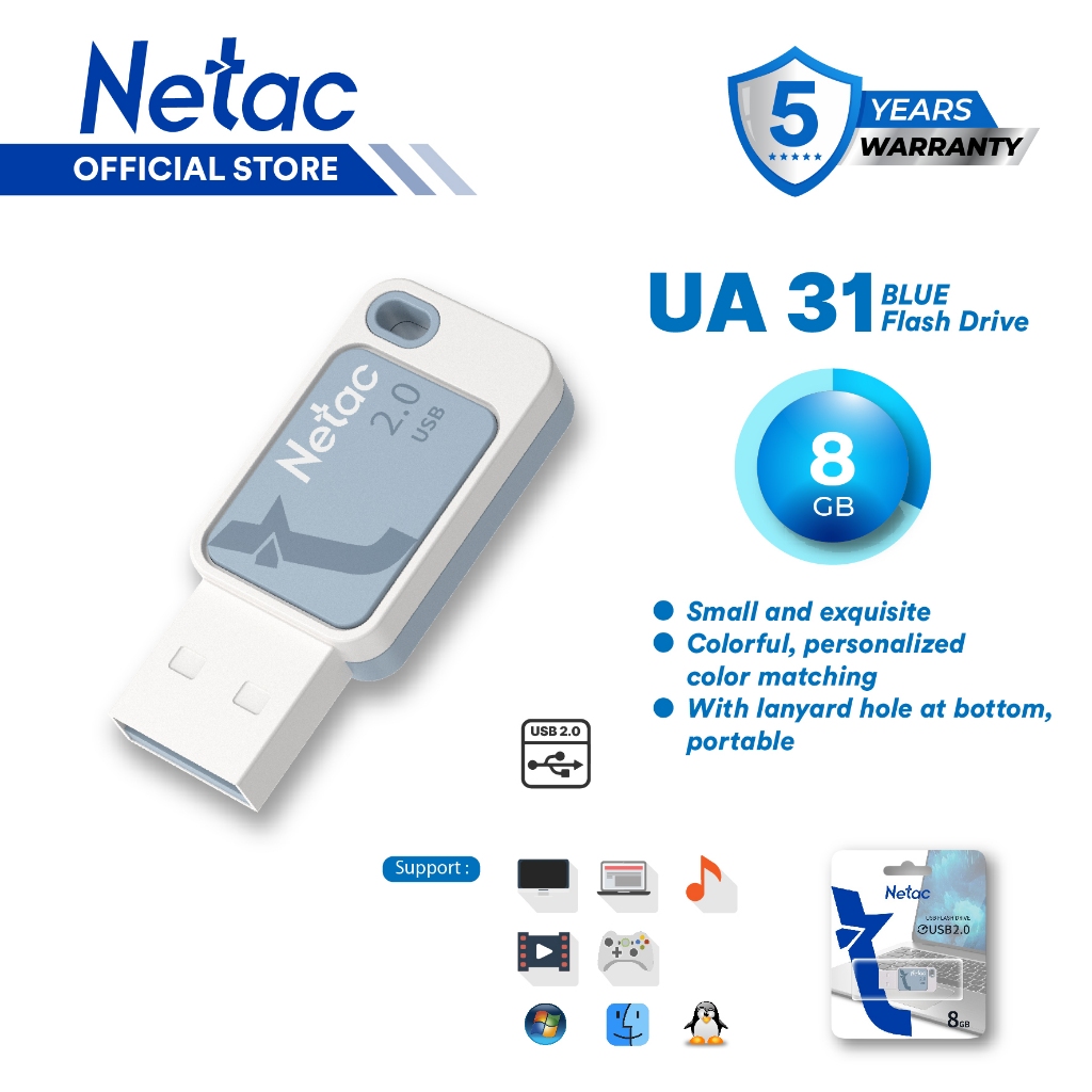 Jual Netac Flashdisk UA31 USB 2.0 Flash Drive 8GB Blue Flash Disk Jump ...