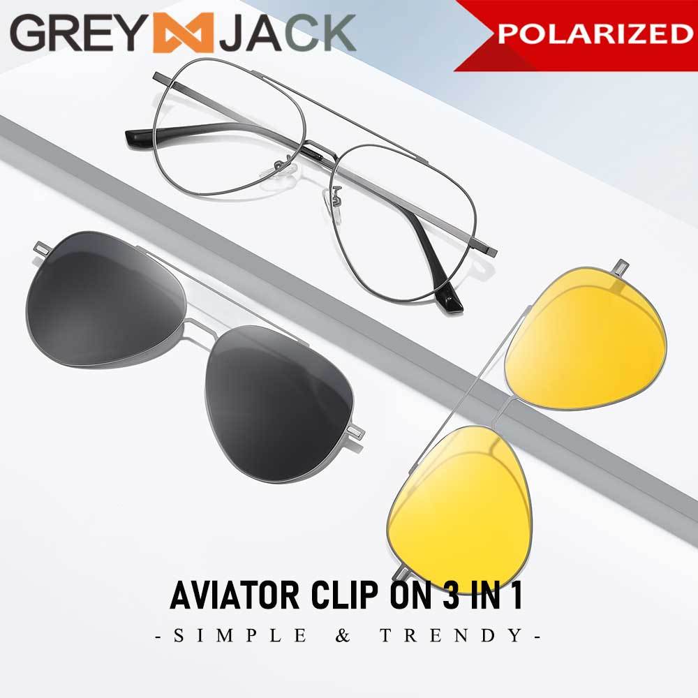 Jual Grey Jack Kacamata Clip On Aviator Metal 3in1 Free Lens Polarized Night Vision Keren Bisa ...