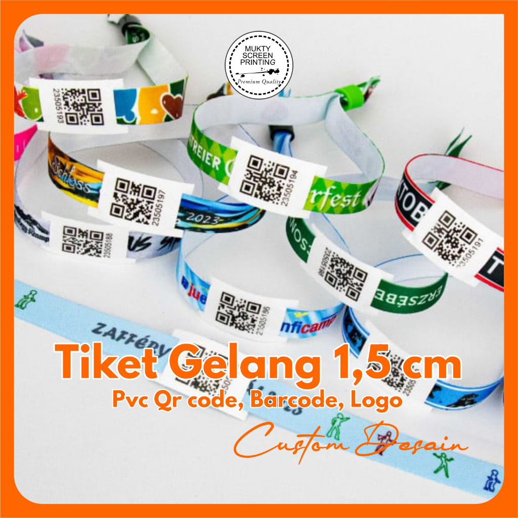 Jual Tiket Gelang Lanyard 1,5 cm Printing Pvc Card Qr Code Barcode Logo ...