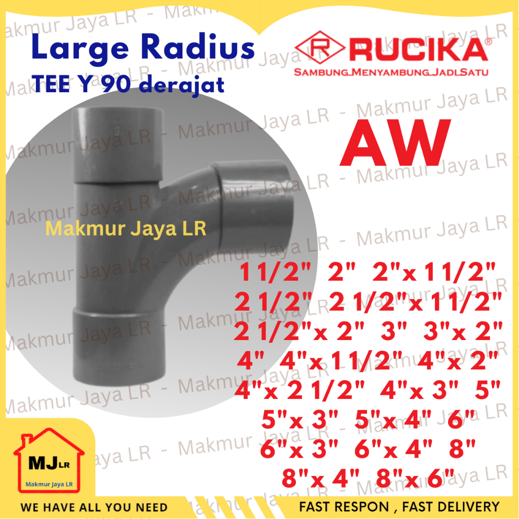 Jual Large Radius Tee TY 90 ⁰ RUCIKA AW TEBAL 11/2 1,5 1-1/2" 2" 21/2 2,5 2-1/2" 3" inch PVC Tee ...