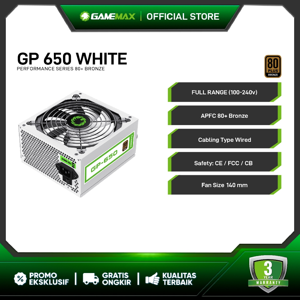 Jual GameMax GP 650 White CPU Performance Series 80+ Bronze | Shopee ...