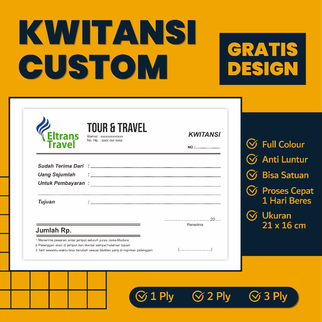 Jual Kwitansi custom pembayaran 1 ply 2 ply 3 ply ukuran 1/2 | Shopee ...
