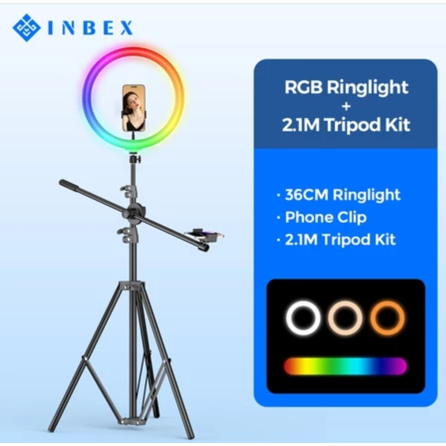 Jual INBEX Ring light Tripod 36CM RGB + 2.1M Tripod 3 Suhu Warna /ring ...