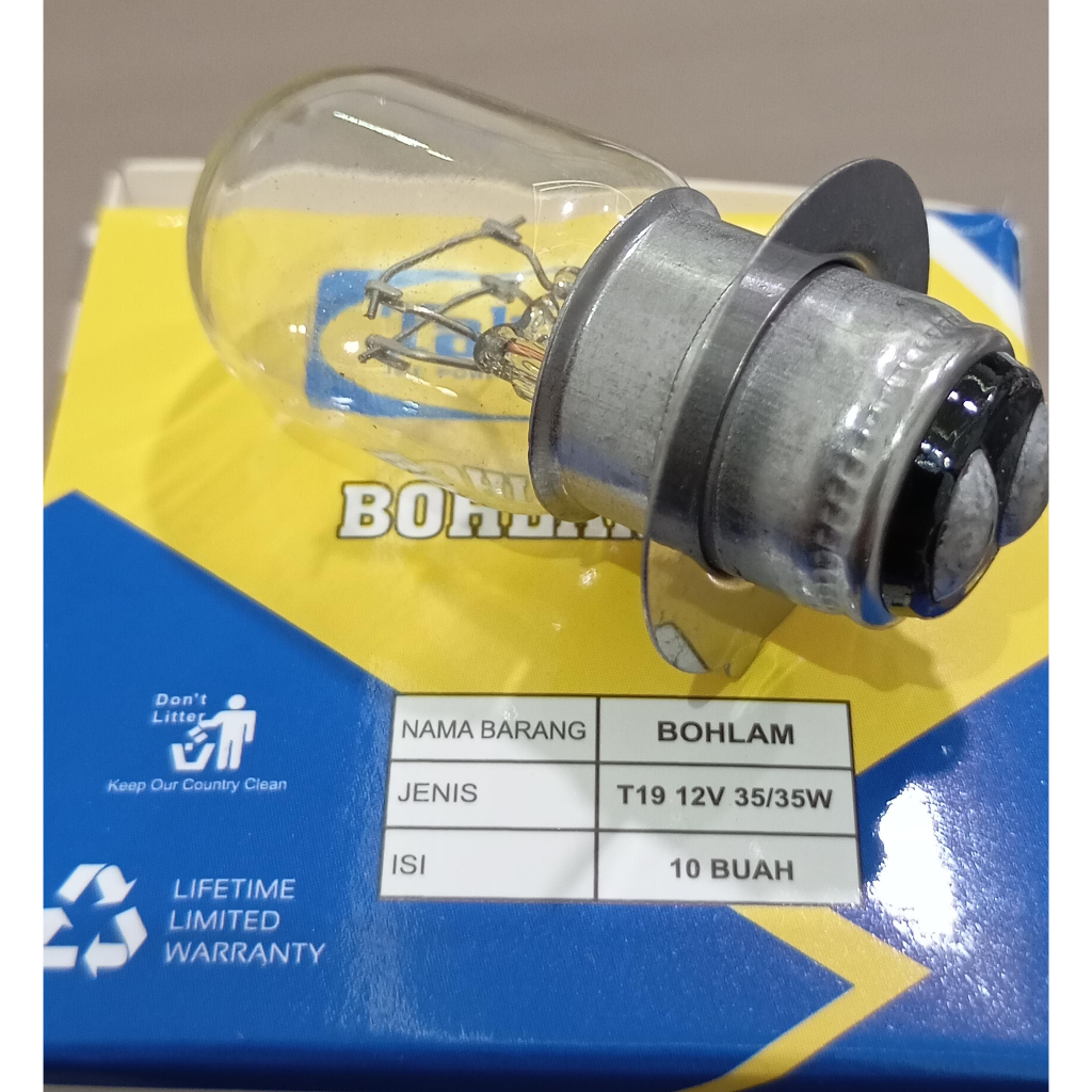 Jual TAKEHO BOHLAM DEPAN / LAMPU DEPAN MOTOR TIPE T19 12V 35/35W ISI 10 ...