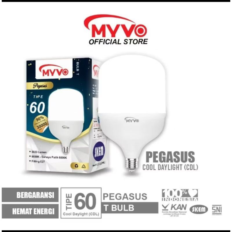 Jual Lampu Bolham Led MYVO Pegasus Tipe 60 Watt T Blub cahaya Putih | Shopee Indonesia