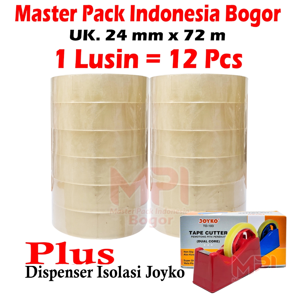 Jual 1 Lusin / 12 Pcs - Lakban Isolasi 24 mm x 72 m + Dispenser Isolasi ...