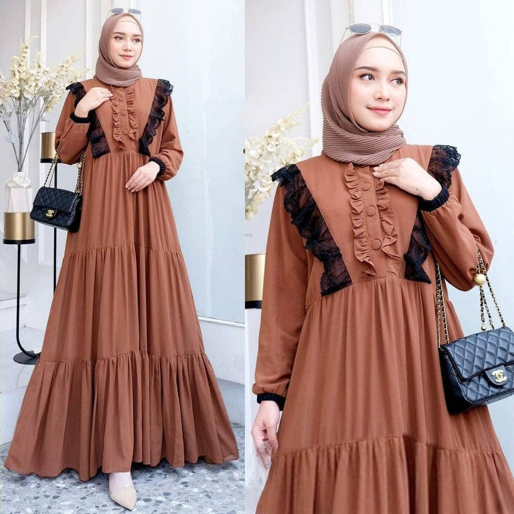 Jual Gamis Wanita Mewah elegan gamis terbaru 2025 Renvila Dress Bahan ...