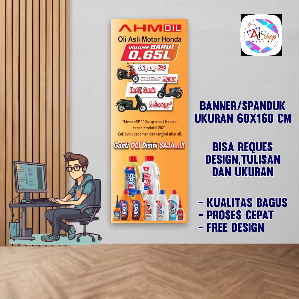 Jual Spanduk Banner AHM OIL potret custom | Shopee Indonesia
