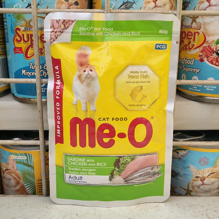 Jual Makanan Kucing Meo Sachet Sardine With Chicken And Rice Pouch 80G ...