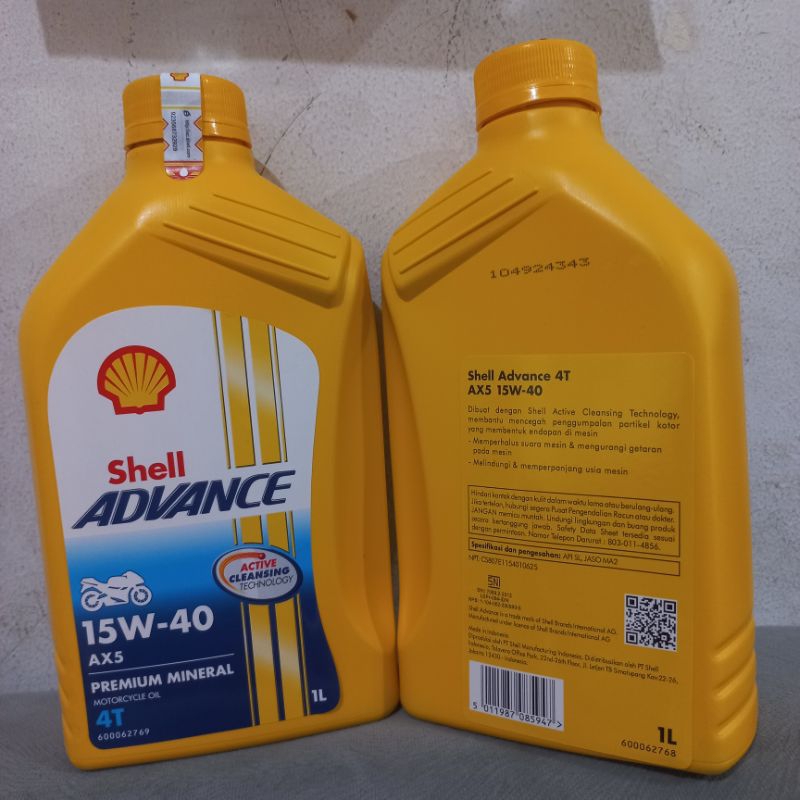 Jual OLI SHELL ADVANCE AX5 4T SAE 15W-40 800 ML / 1 Liter | Shopee Indonesia