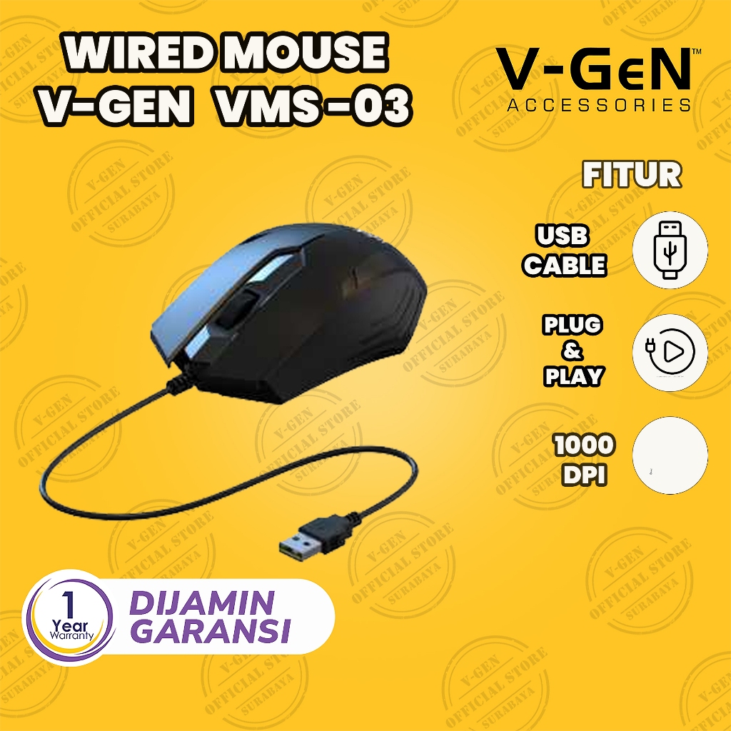Jual Wired Mouse V-GeN VMS-03 1000 DPI Mouse PNP USB Cable | Shopee ...