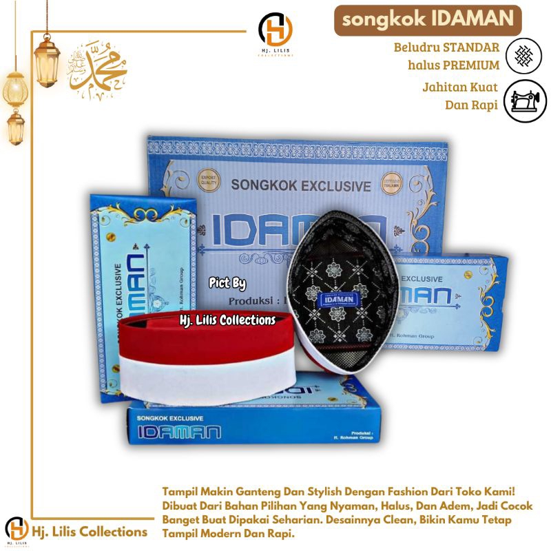 Jual IDAMAN Songkok AC Premium Peci Kopiah Merah Putih Abah Aos ...