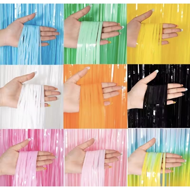 Jual Tirai Foil Rumbai Backdrop Pastel Macaron Curtain Fringe Dekorasi ...