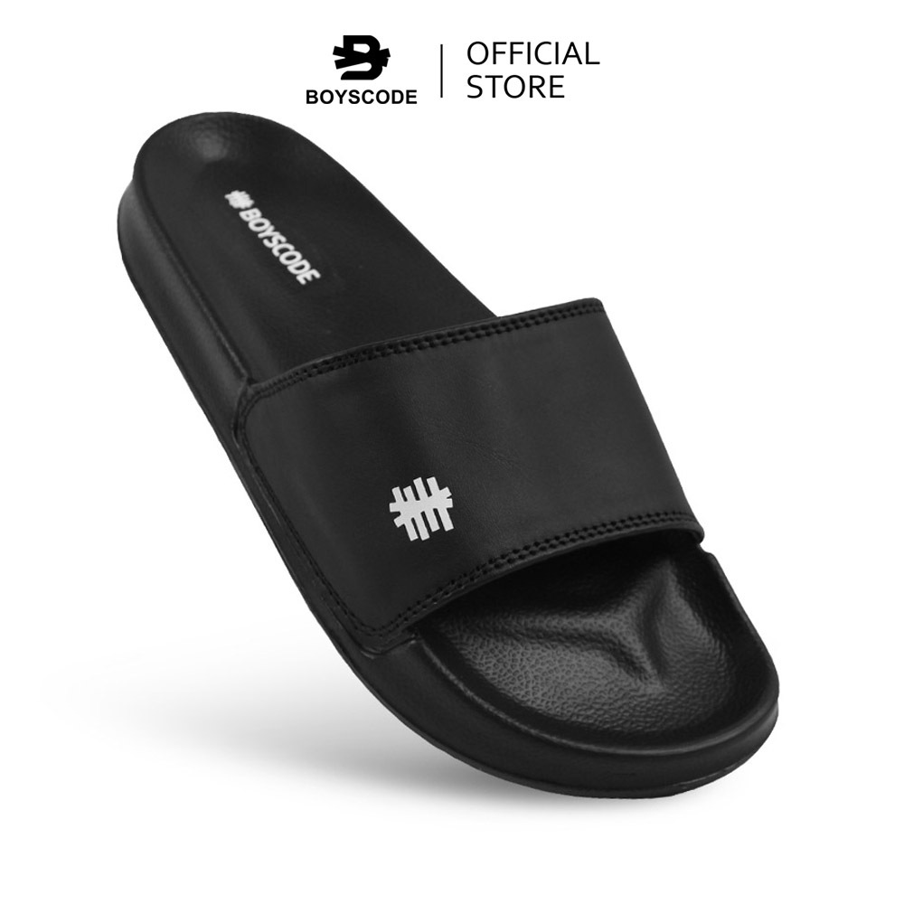 Jual BOYSCODE Sendal Selop Pria Wanita Original Petir Logo Fullblack ...