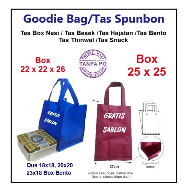 Jual Goodie Bag Box Nasi custom sablon 22X22 DAN 25X25 Tas Spunbond / Tas Kain / Goodie Bag ...