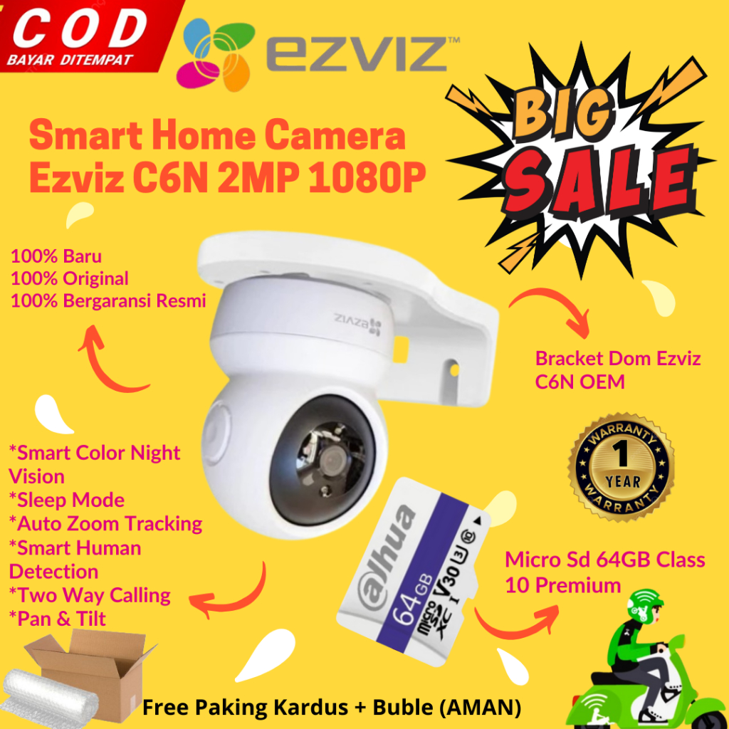 Jual CCTV EZVIZ C6N 1080P 2MP Smart Home Camera Wifi IP Pan and tilt ...