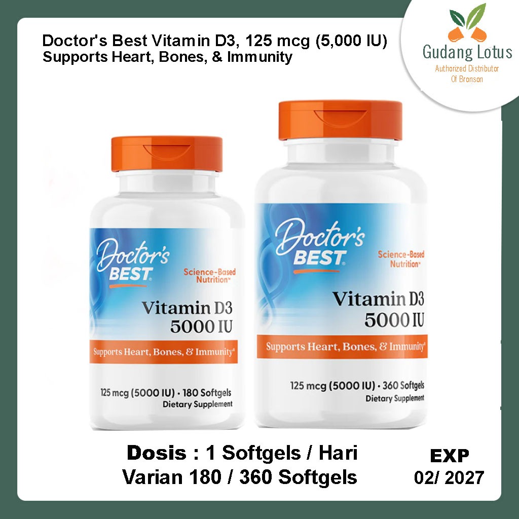 Jual Doctors Best Doctor's Best Vitamin Vit D 3 D3 5000iu 5000IU 180 softgels Doctor Best ...