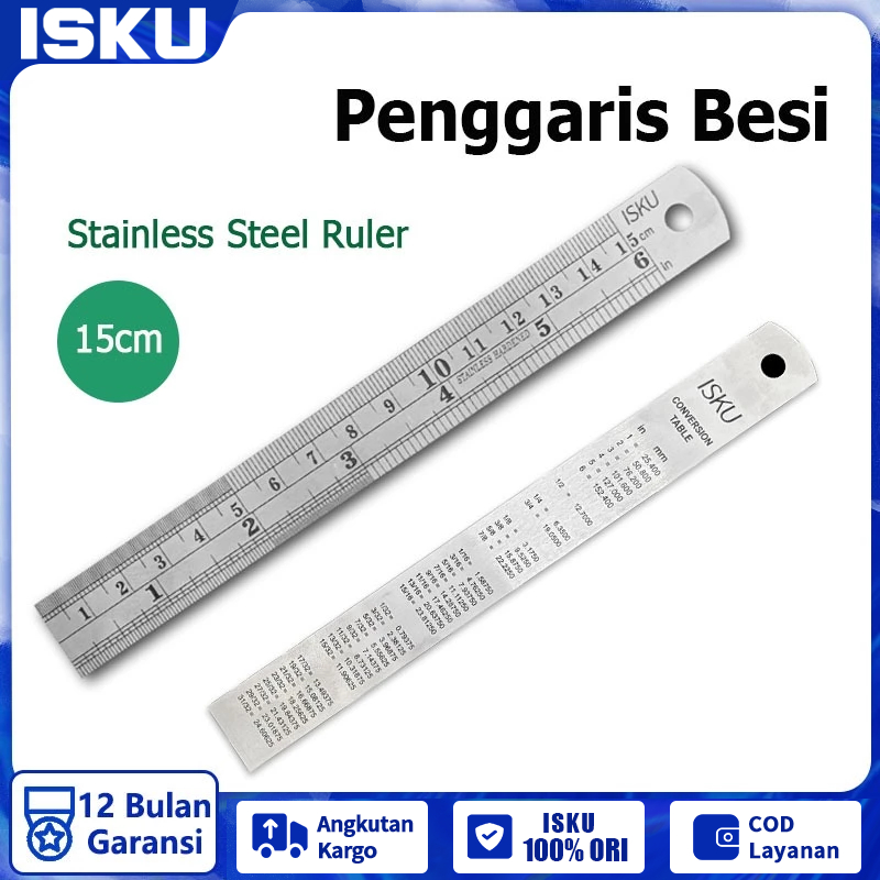 Jual ISKU Penggaris Besi 15cm Stainless Steel Ruler/Metal Ruler/Mistar Besi/Steel Ruler Garisan ...