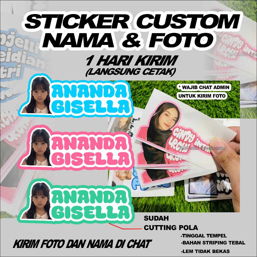 Jual (1 HARI KIRIM) NAMA FOTO CUSTOM sticker cewek cowok nama mu Custom ...