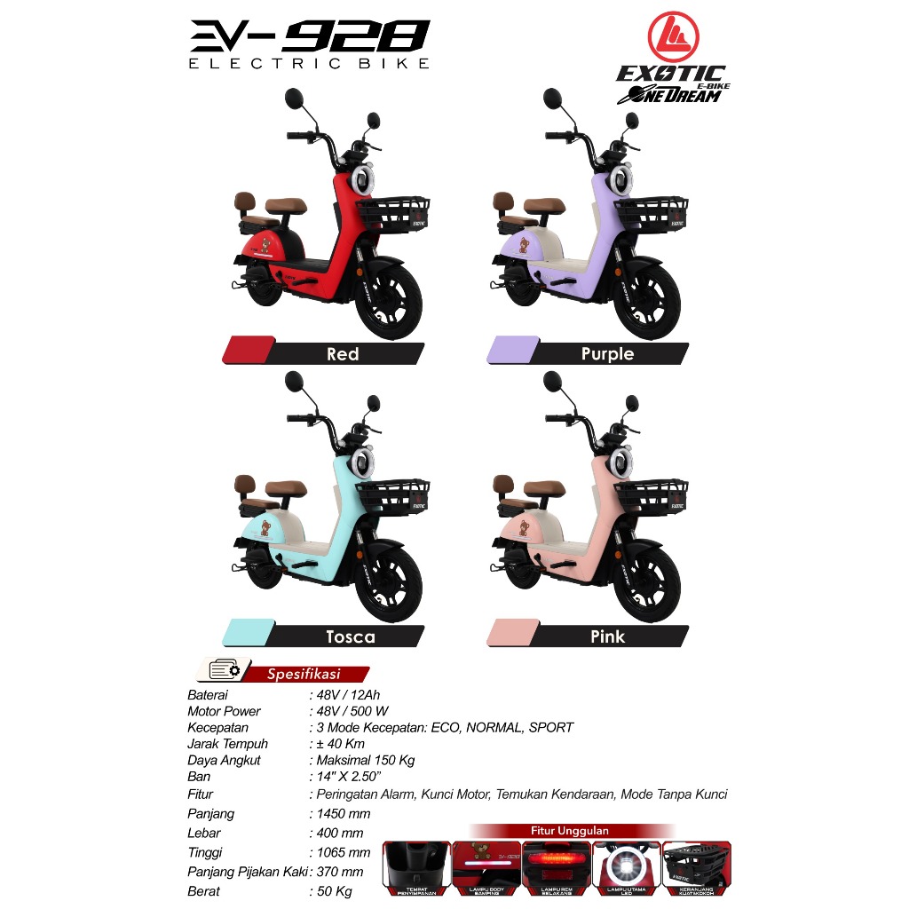 Jual Sepeda Listrik EXOTIC EV 928 // VELOCE V3/VELOCE V5/FASTRON ...