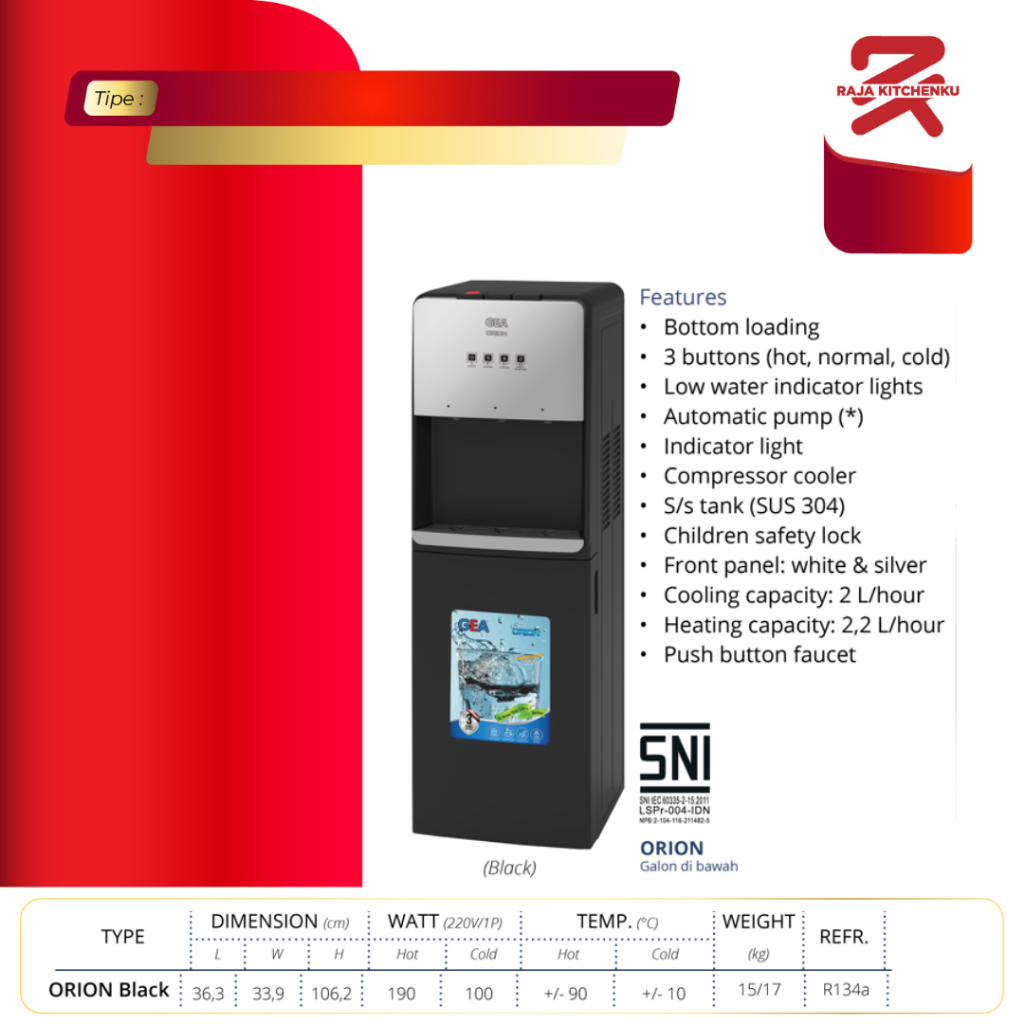 Jual GEA Water Dispenser ORION Black Series ( Galon Air Bawah ...