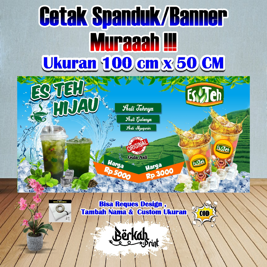 Jual Spanduk Banner Es Teh Hijau & Es Teh Ukuran 100 cm x 50 cm ...