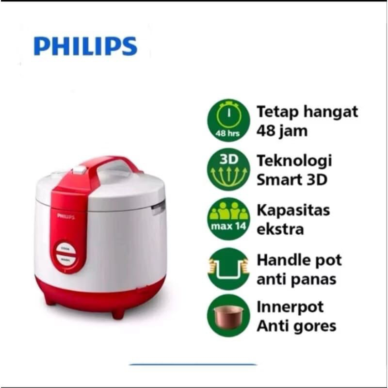 Jual PHILIPS 2L rice cooker HD3119/32-400 waat penanak nasi analog, golden ceramic, red merah ...