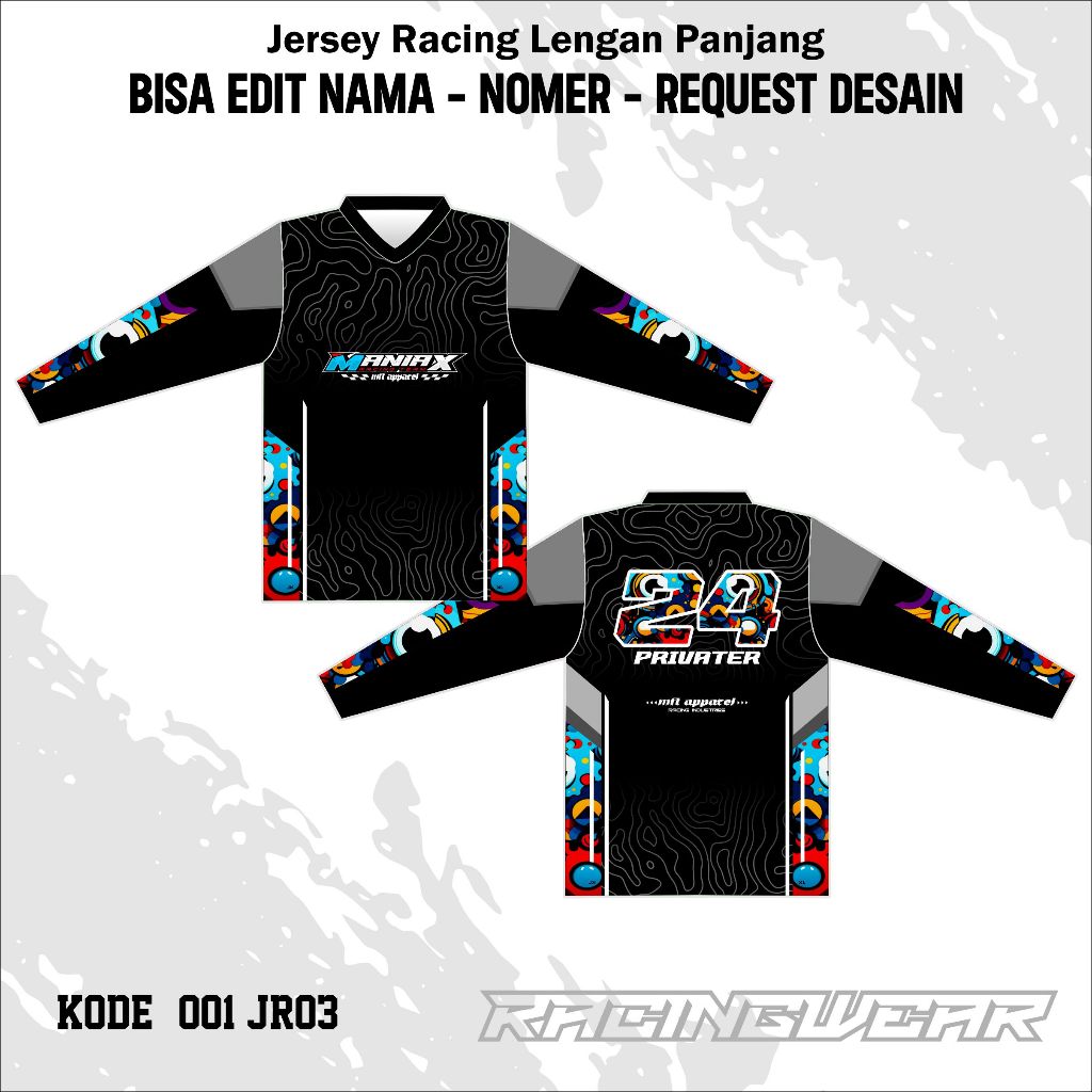Jual Jersey Racing Custom Motif Edit Nama & Nomor Jersey Lengan Panjang Full Printing 001 JR03 ...