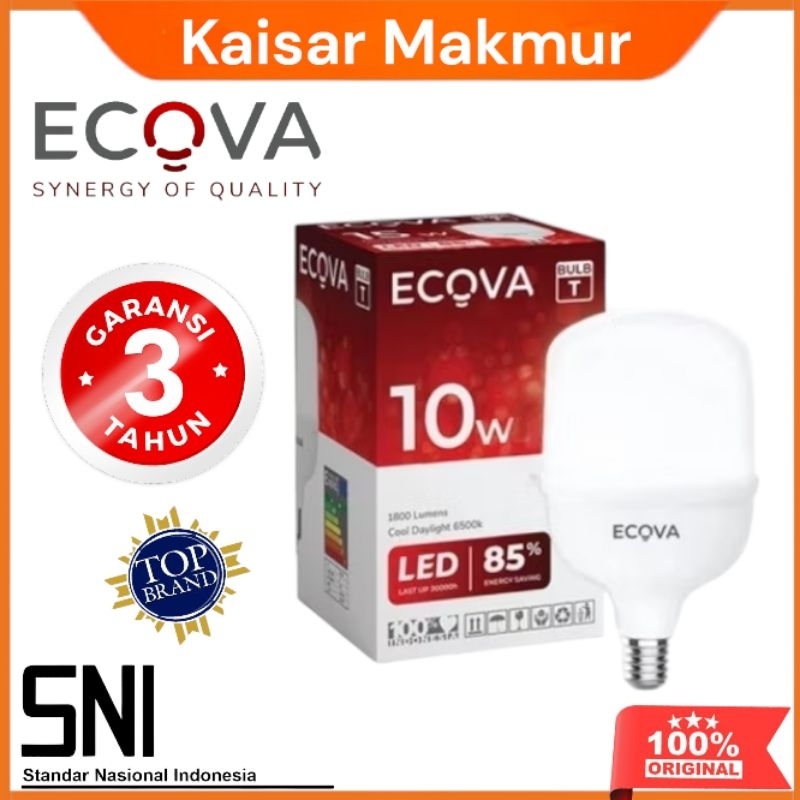 Jual Ecova Lampu bohlam Led T bulb 10 watt E27 Cahaya putih | Shopee Indonesia
