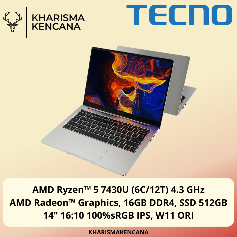 Jual TECNO MEGABOOK T1 14 AMD R5 7430U 16GB 512GB 14" WUXGA IPS 100 ...