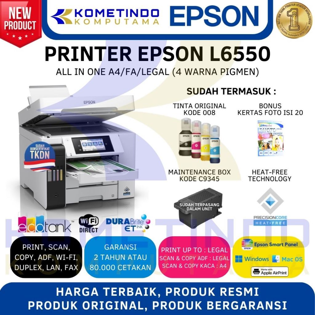 Jual TKDN L6550 Epson EcoTank A4 Colour Wi-Fi Duplex All-in-One Ink ...