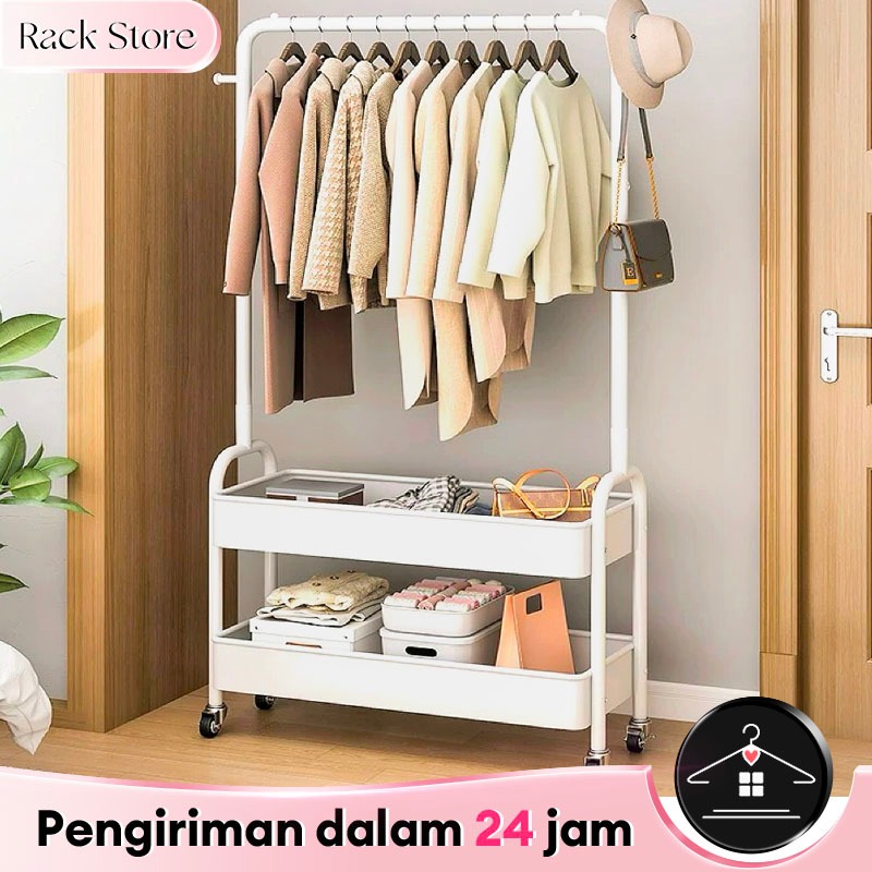 Jual Rak Gantungan Baju Roda Rak Serbaguna Portable 2 Layer Stand ...