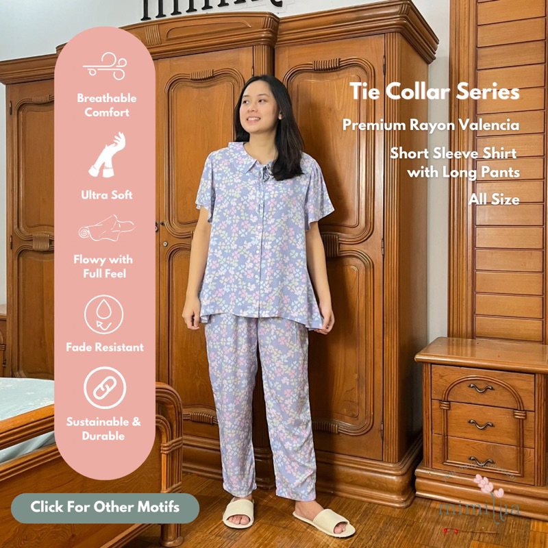 Jual Piyama Set Rayon Wanita Premium Lengan Pendek Celana Panjang Busui Friendly - Tie Collar by ...