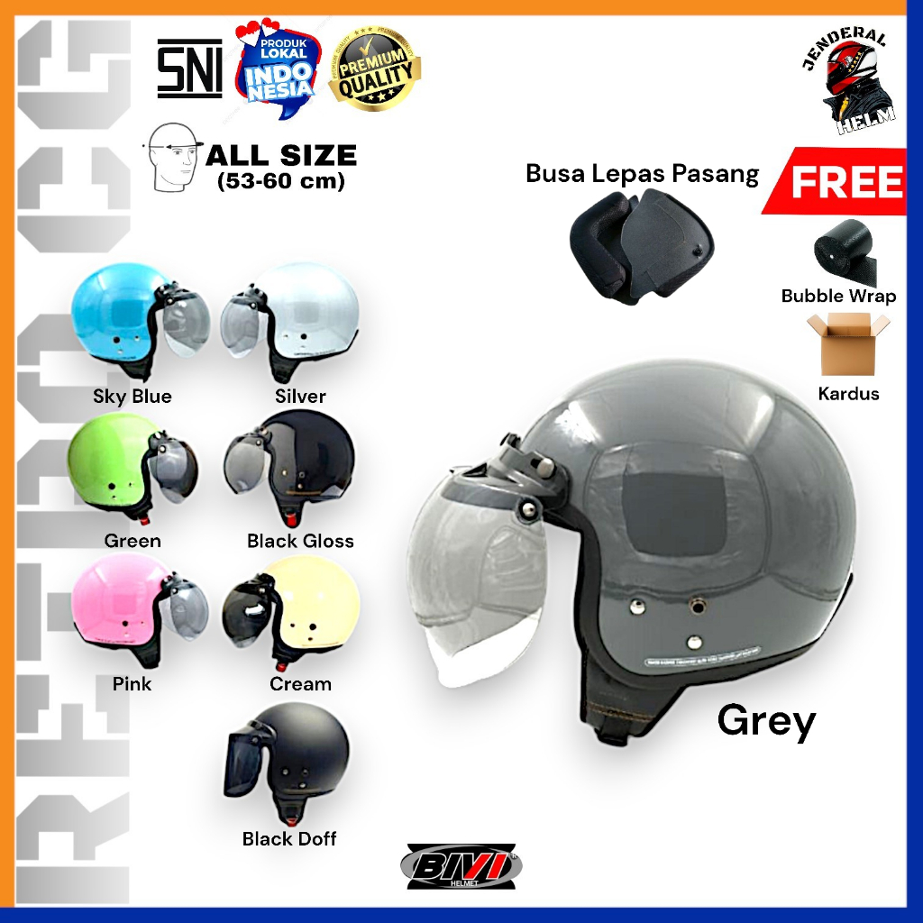 Jual Helm Bogo Dewasa CFM CG + Kaca Coating BIVI Half Face SNI Jenderal Helm | Shopee Indonesia