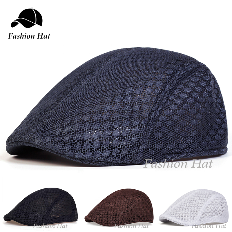 Jual New Summer Casual Beret Hat Unisex Mesh Flat Caps Newsboy Style ...