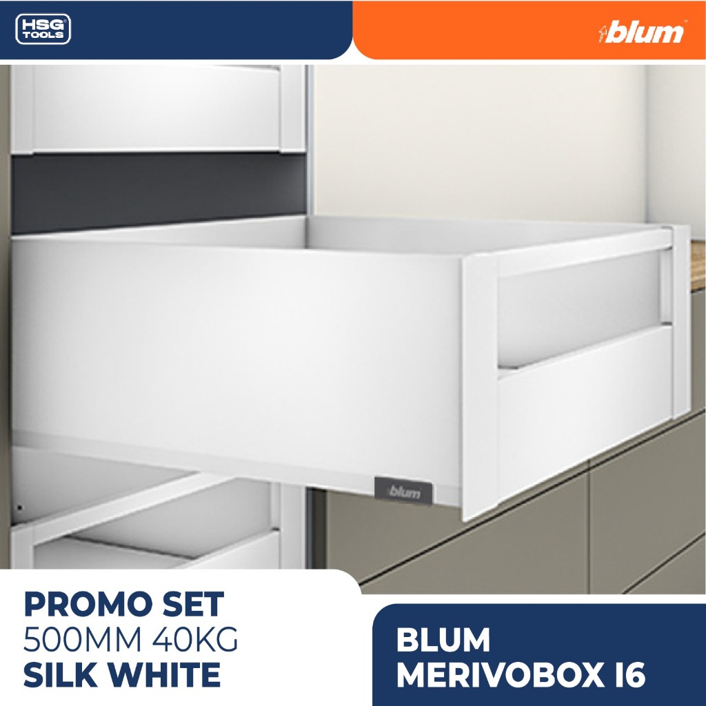 Jual BLUM PROMO PAKET LENGKAP DRAWER RAK MERIVOBOX I6 SILK WHITE 500MM ...